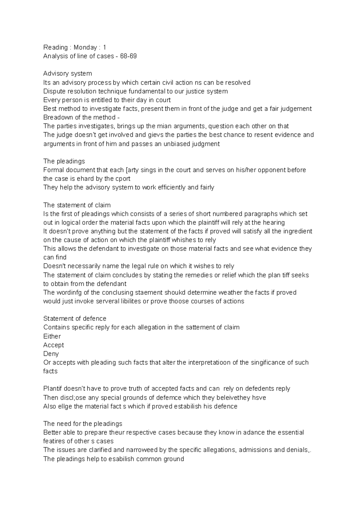 Law Reading Notes: Analysis of Case Lines and Advisory System - Studocu