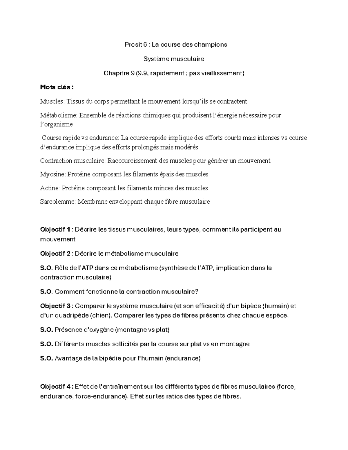 Prosit 6 : Chapitre 9 - Système Musculaire et Contraction Musculaire ...