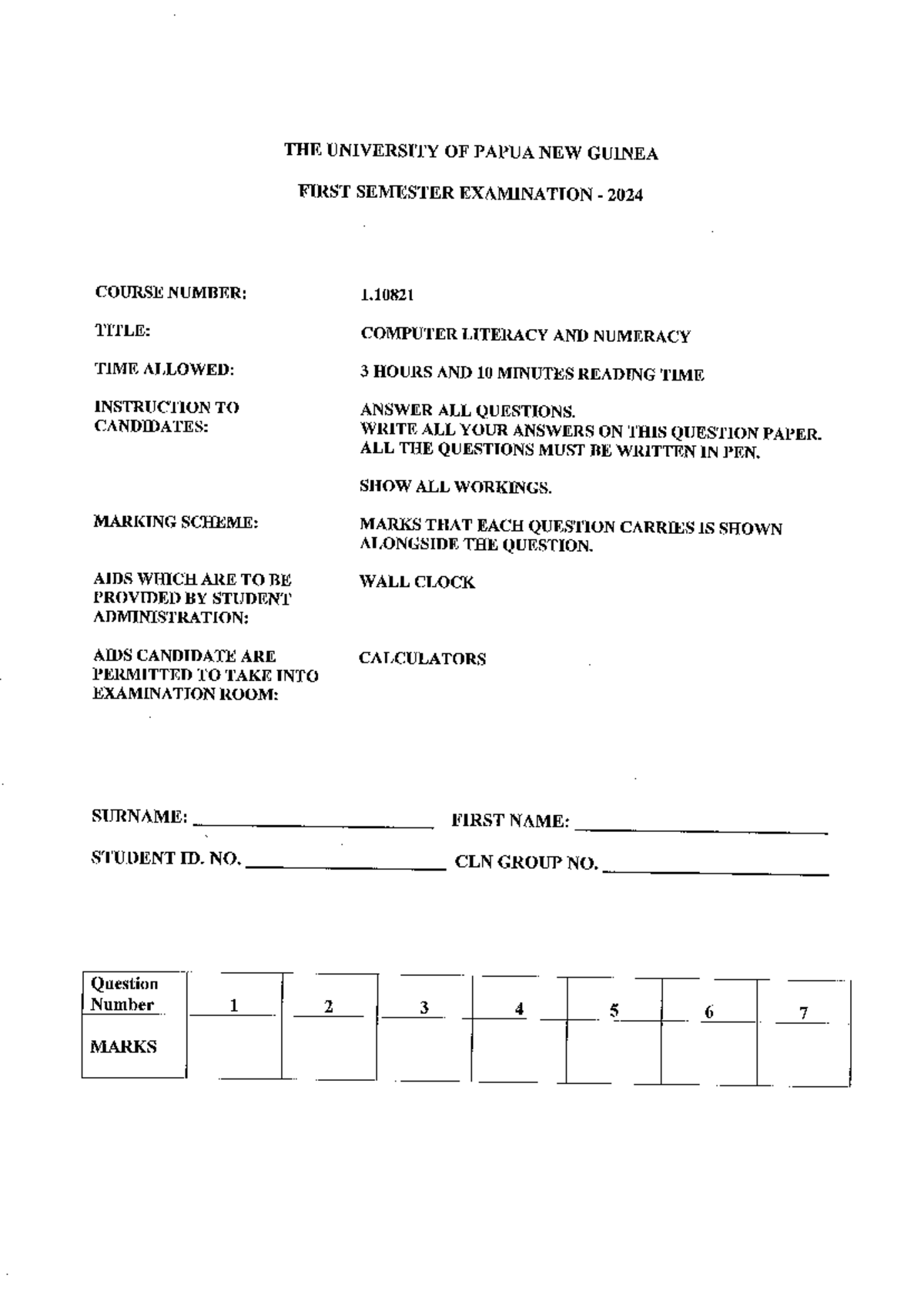 1.10821 Final Exam: Computer Literacy and Numeracy 2024 - Studocu