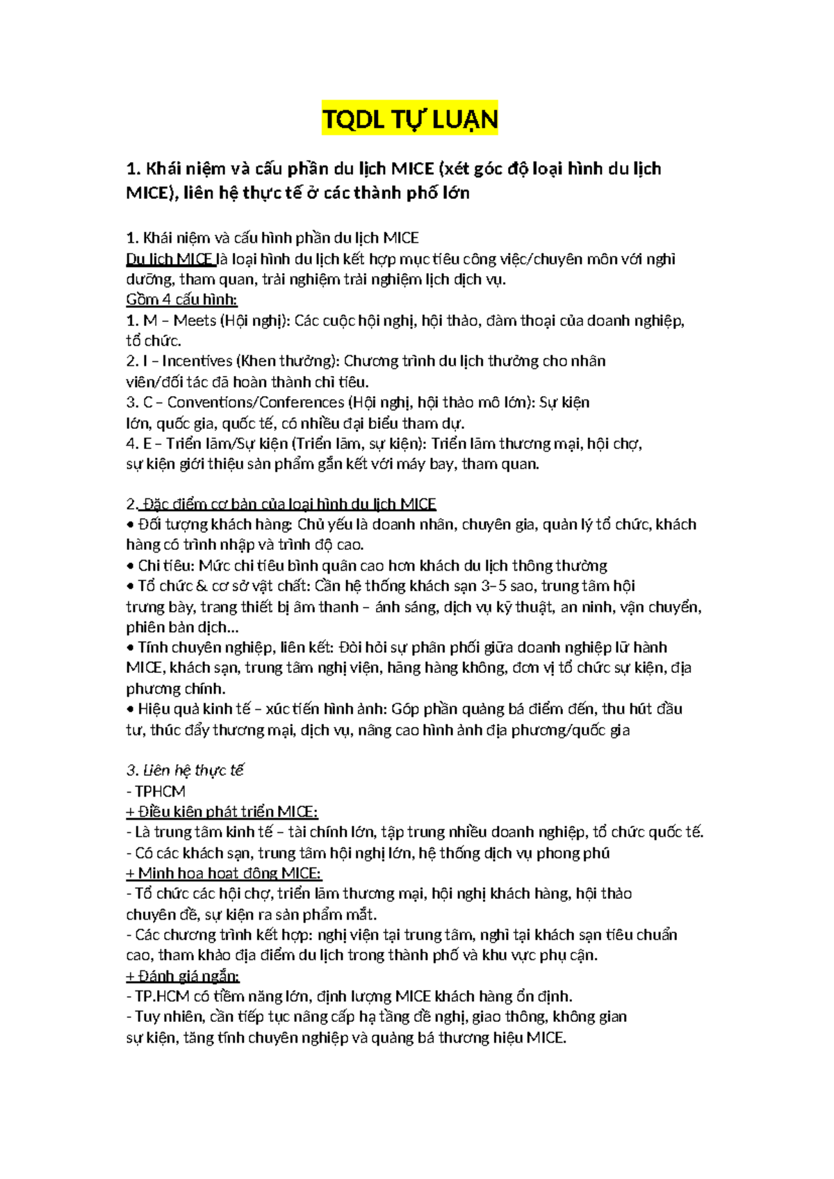 TQDL TỰ LUẬN: Phân Tích Du Lịch MICE và Ứng Dụng AI trong Ngành Du Lịch ...