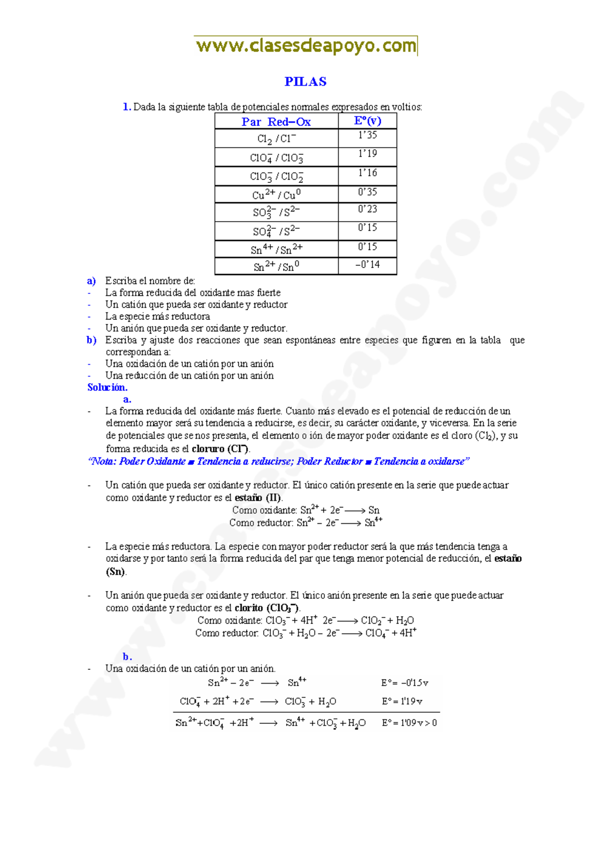 Ejercicios Resueltos de Problemas sobre Pilas y Potenciales Eletroquímicos - Química 101 - Studocu
