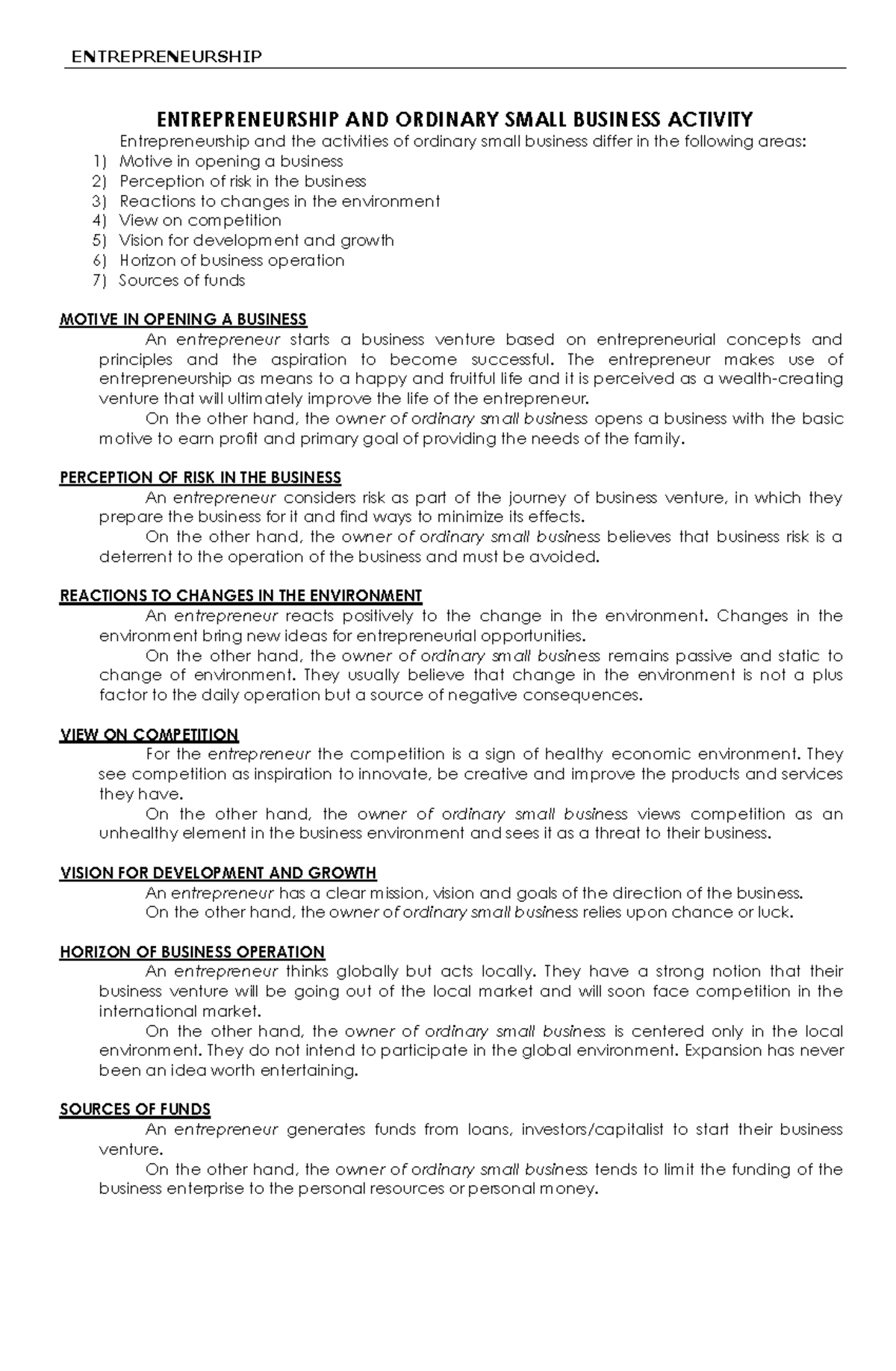 Entrepreneurship vs Ordinary Small Business: Key Differences Explained ...