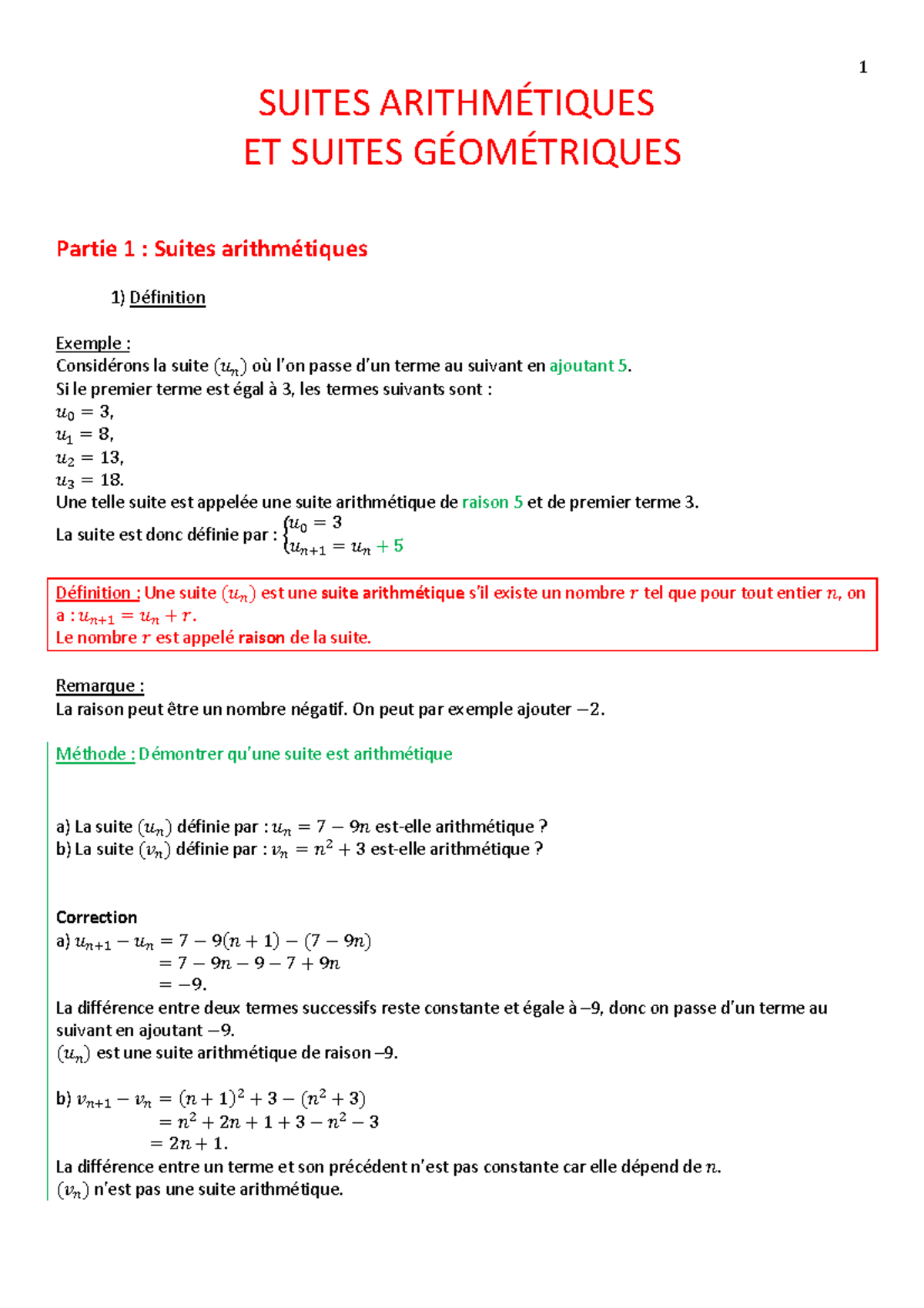 Les suites arithmétiques et géométriques - SUITES ARITHMÉTIQUES ET ...