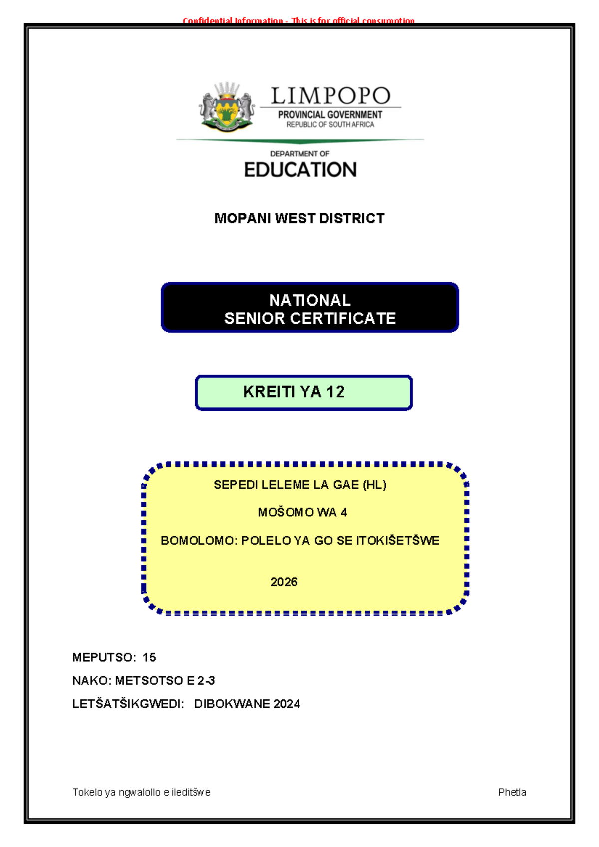Sepedi HL Grade 12 Unprepared Speech Guidelines - MOPANI WEST 2024 ...