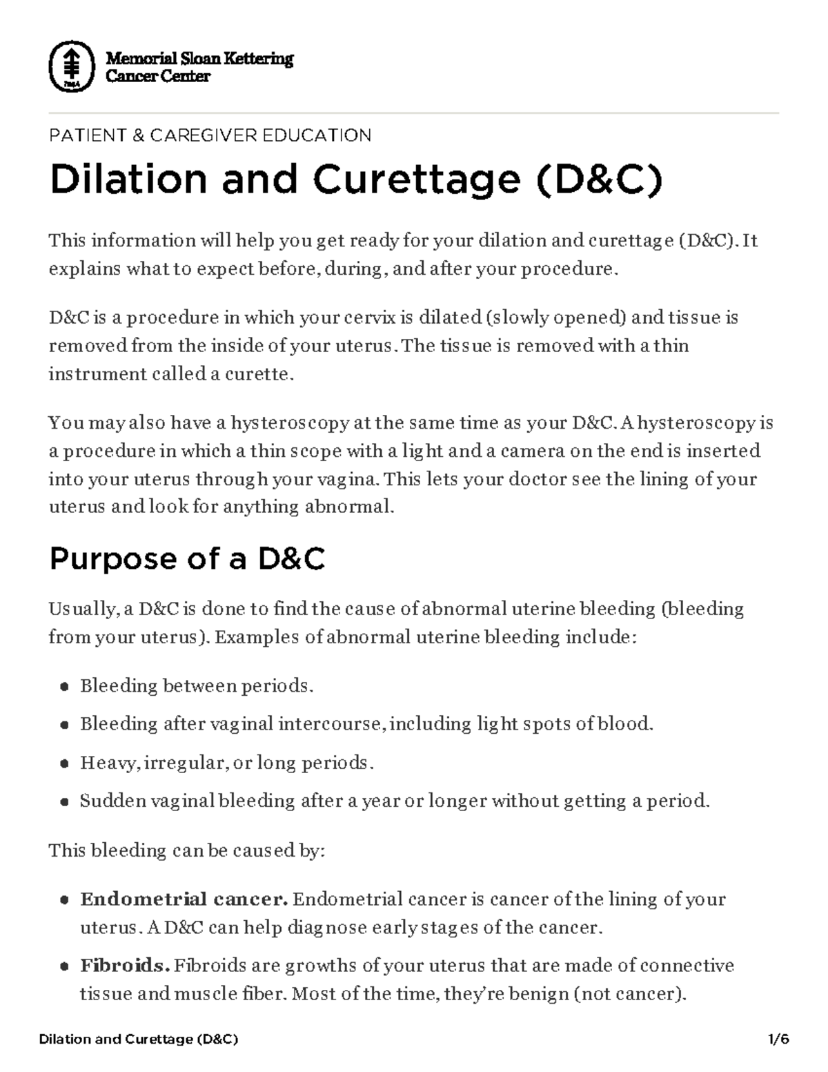 Dilation and Curettage (D&C) Procedure Guide for Patients - Studocu