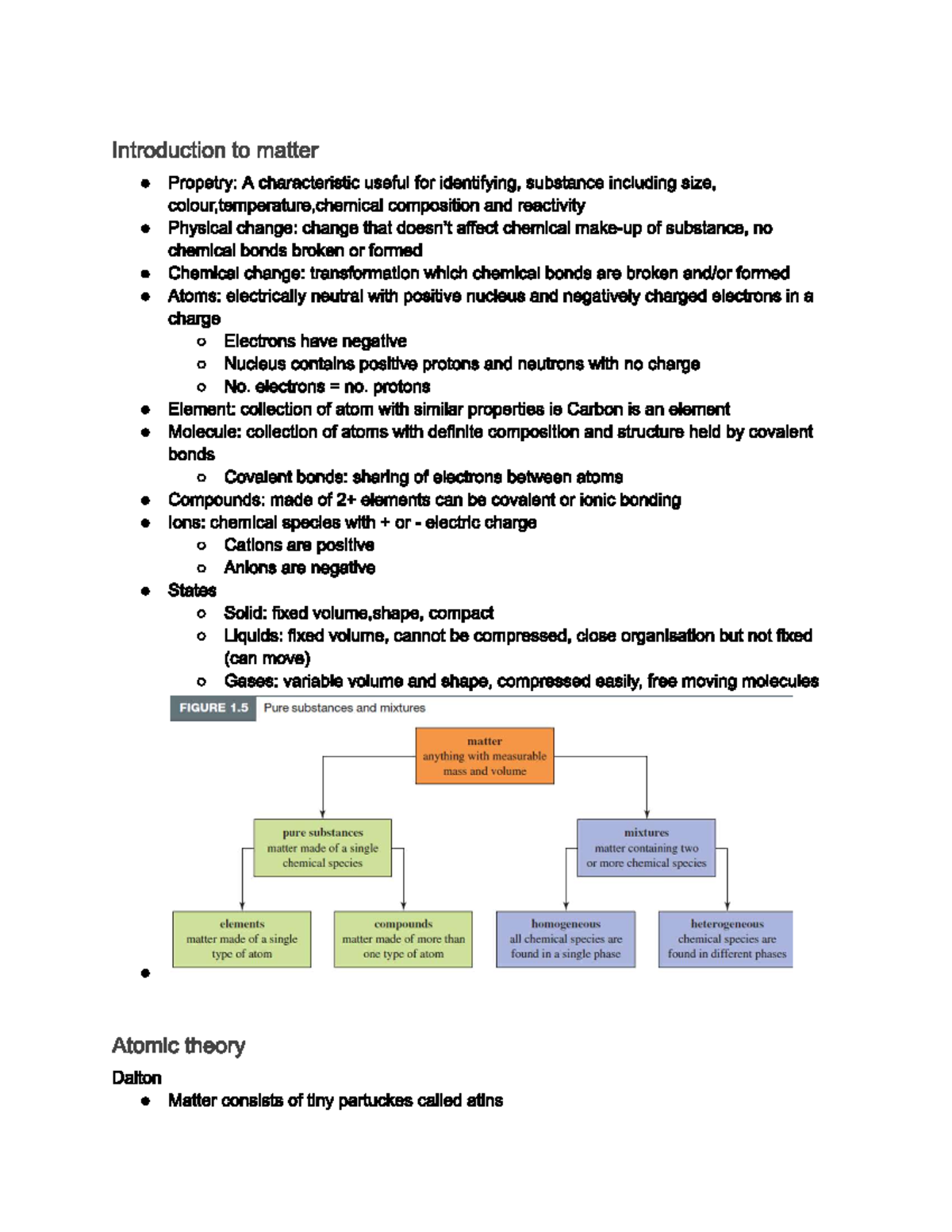 SLE133 Introduction to Matter and Chemical Reactions: Weeks 1-8 Notes ...