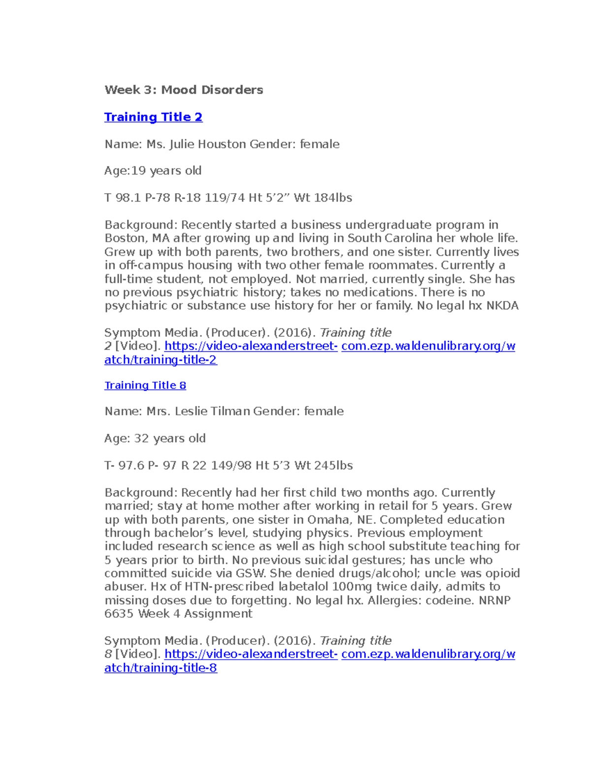 NRNP 6635 Week 4 Case Study: Mood and Anxiety Disorders - Studocu