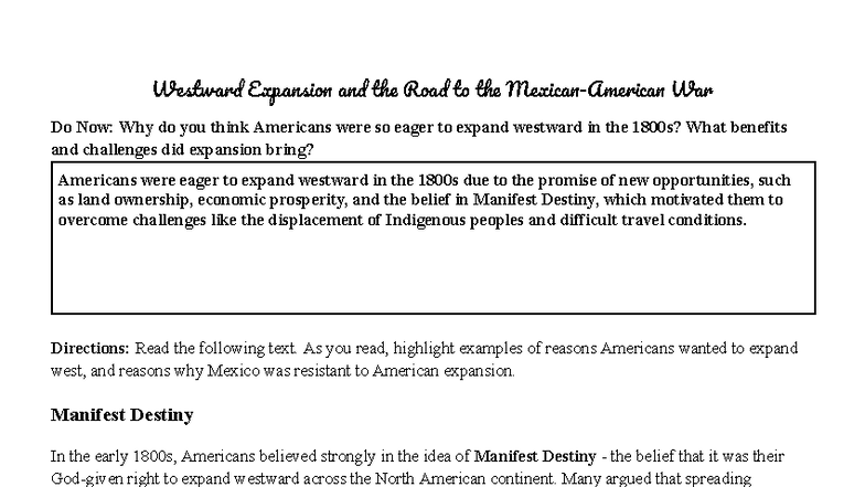 Westward Expansion and the Mexican-American War: Key Insights - Studocu