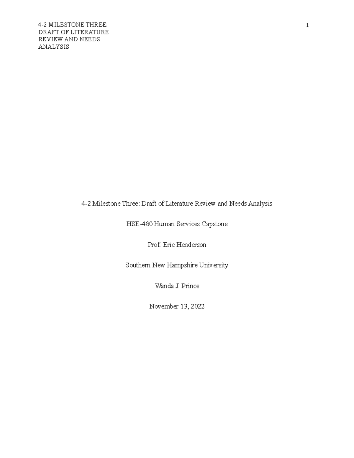 HSE-480 Final Draft of Literature Review & Needs Analysis on Homelessness - Studocu