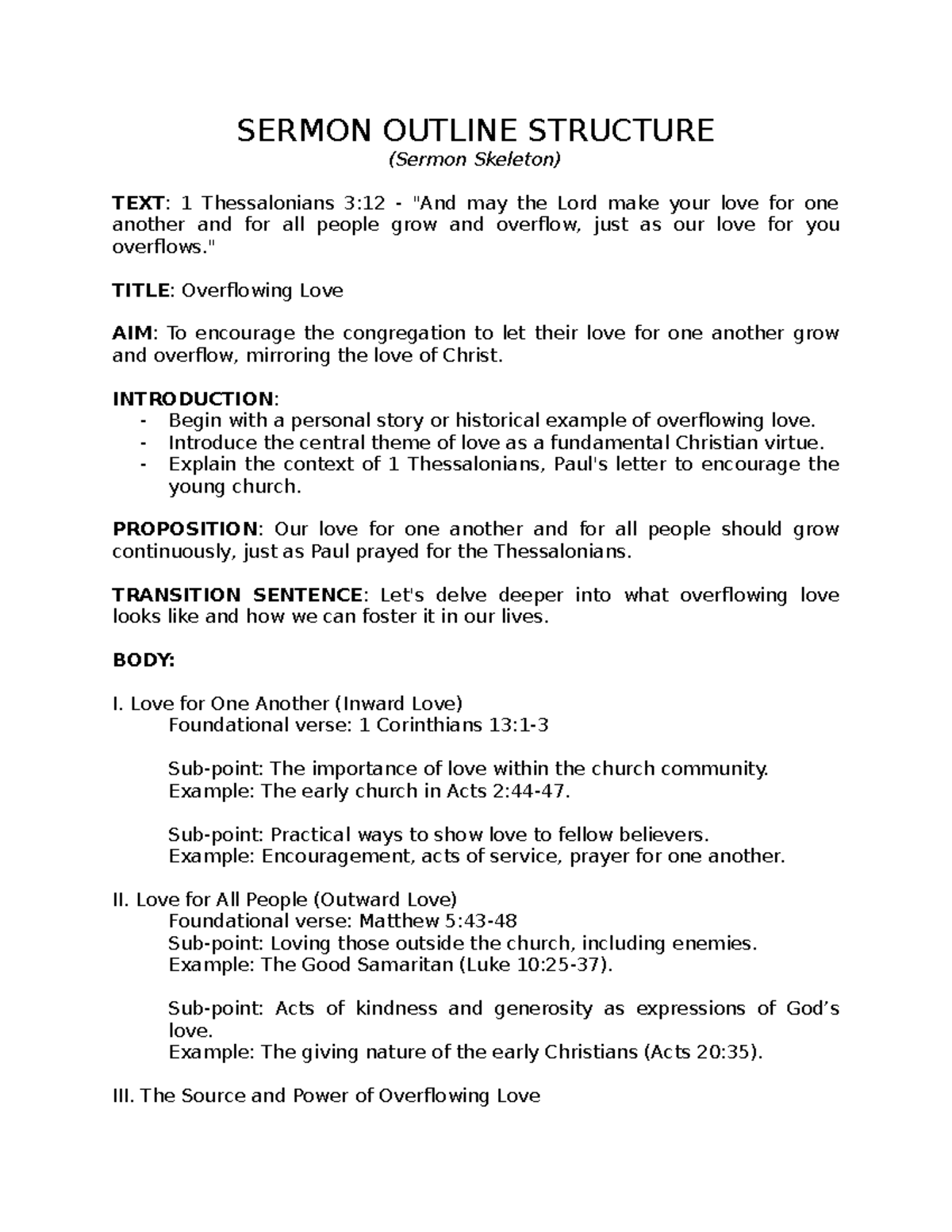 Sermon Outline Structure - SERMON OUTLINE STRUCTURE (Sermon Skeleton ...