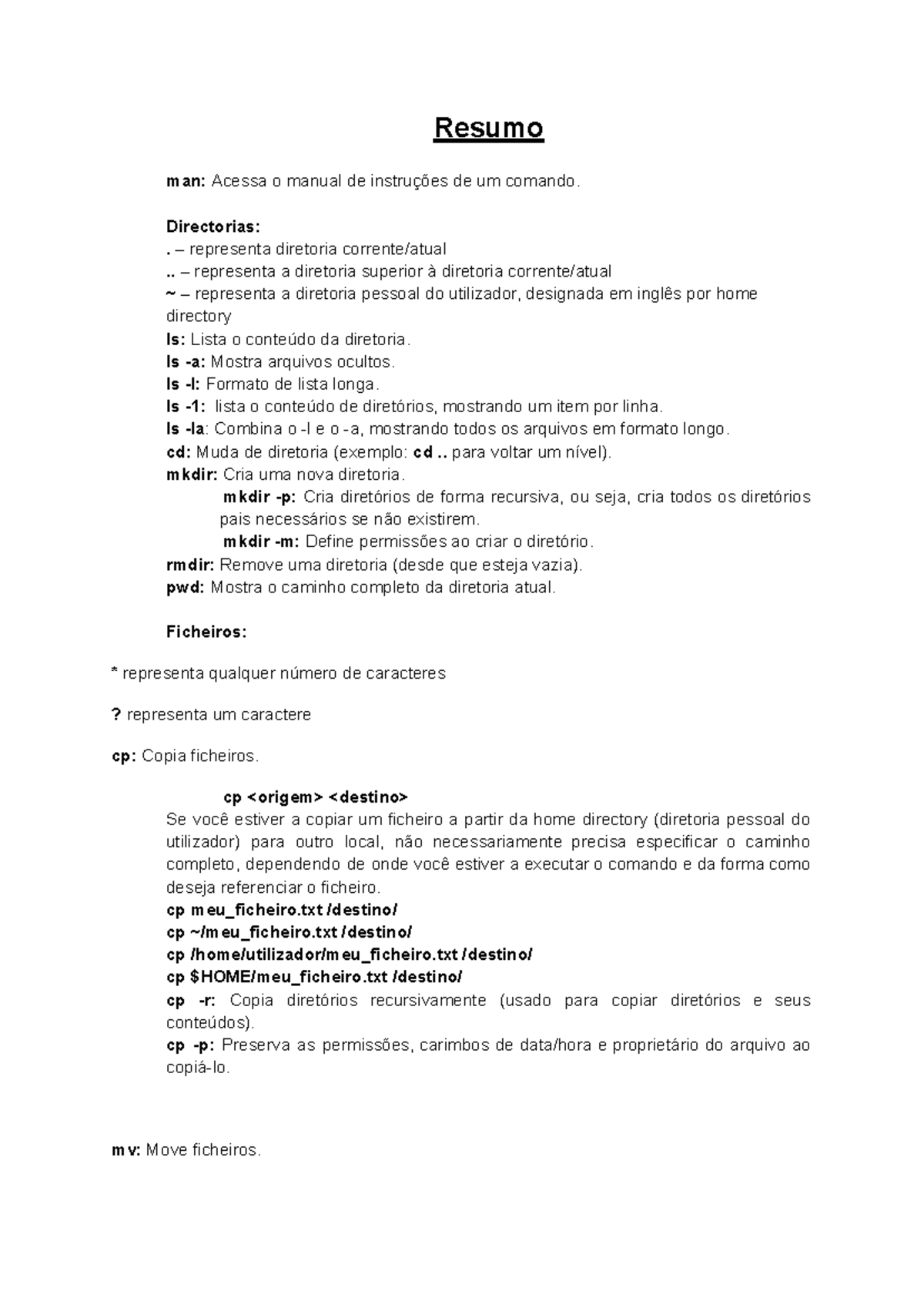 Resumo da Atividade 1 - Comandos de Terminal Linux de Introdução - Studocu