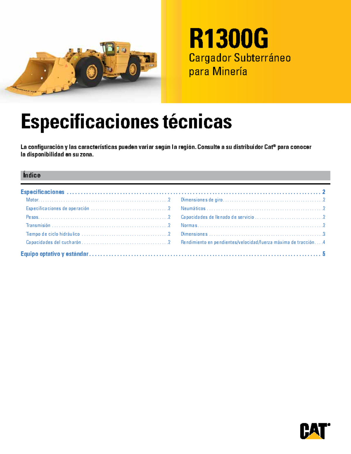 Especificaciones del Cargador Subterráneo para Minería R1300G - CAT ...