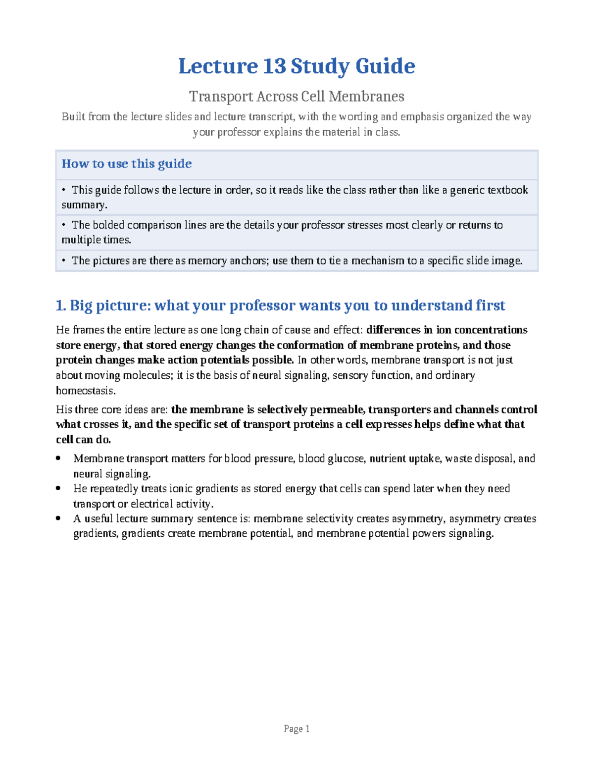 Lecture 13 Study Guide: Transport Across Cell Membranes - Studocu