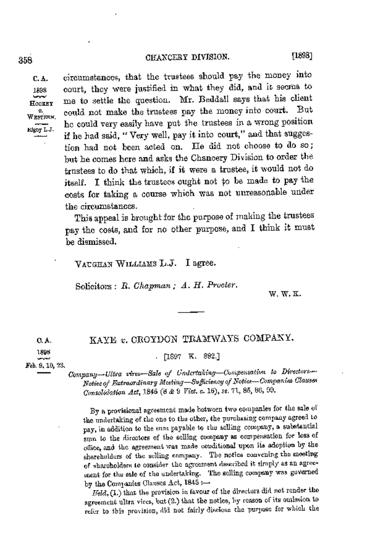 KAYE v. Croydon Tramways Co. [1898] Case Study: Chancery Division 1 Ch ...