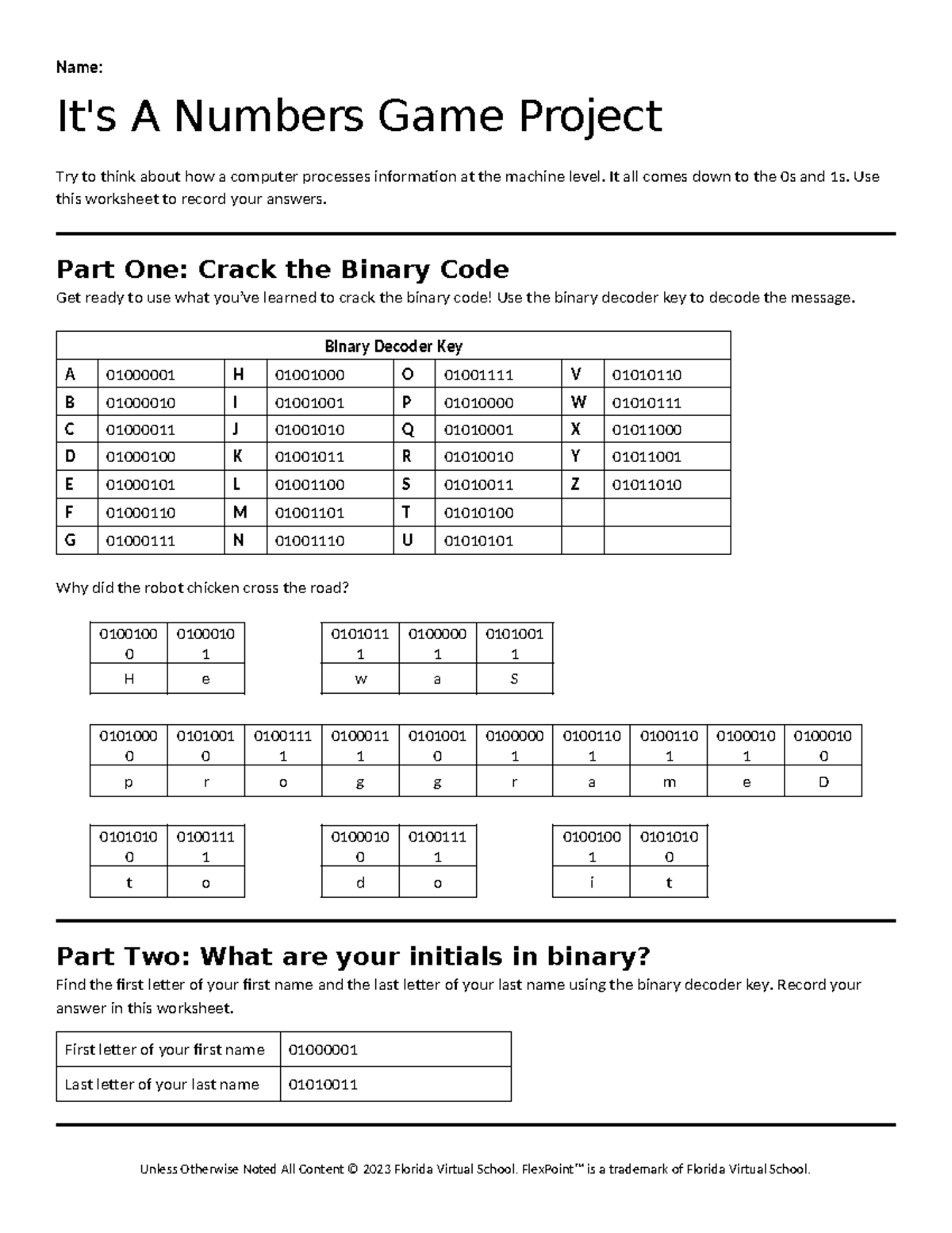 CS101: It's a Numbers Game Project - Binary Code Activities - Studocu