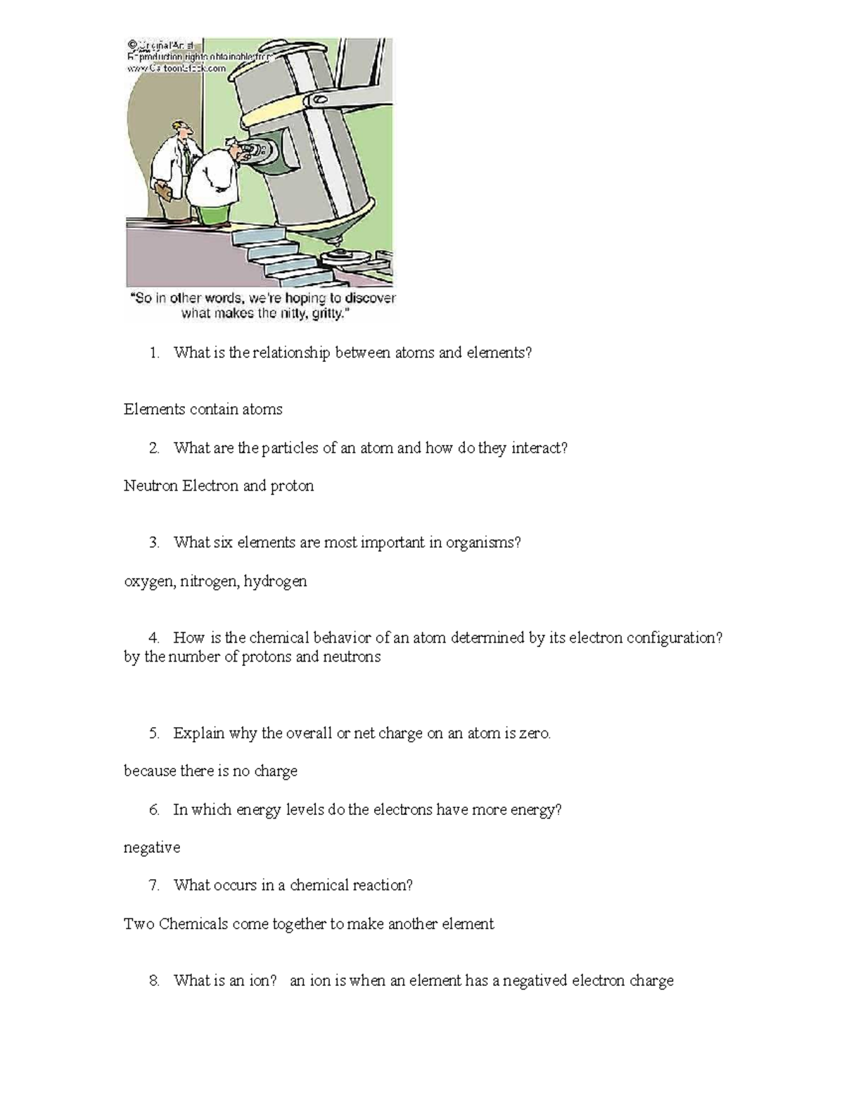 Biochemistry Questions-1: Atoms, Elements, and Chemical Reactions - Studocu