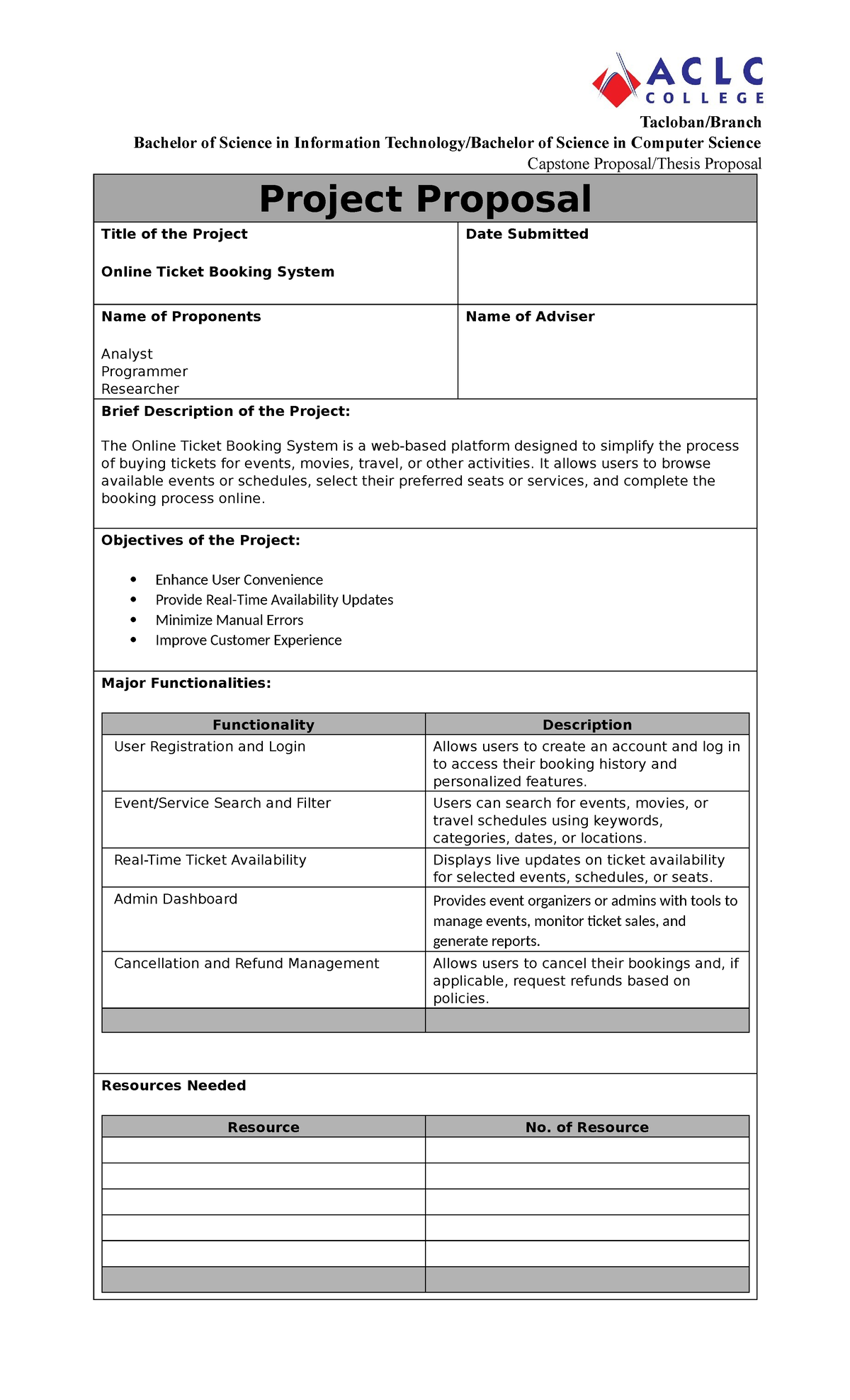 CS Capstone Proposal: Online Ticket Booking System Overview - Studocu