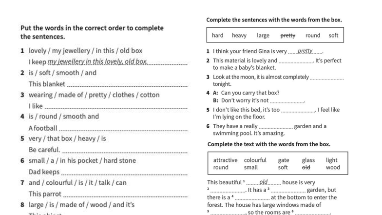 Y3 Vocab Activities: Completing Sentences with Adjectives - Studocu