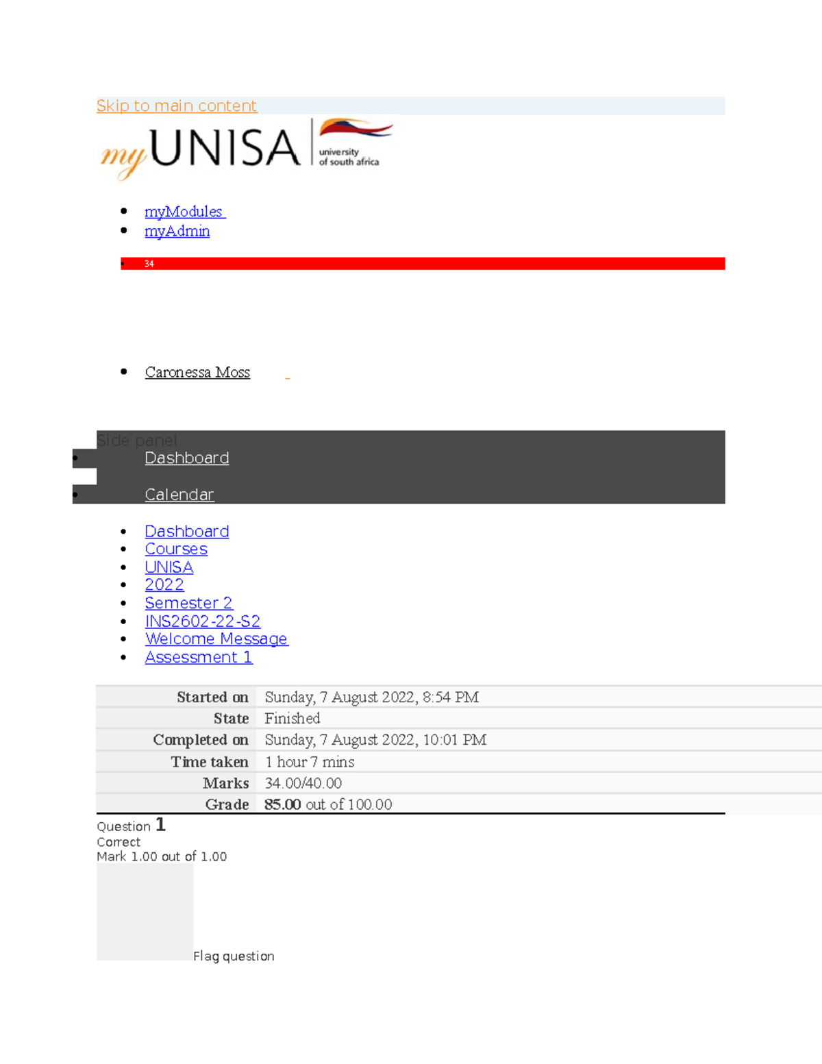 Assignment 1 my answers - Skip to main content myModules myAdmin 34 Caronessa Moss Side - Studocu