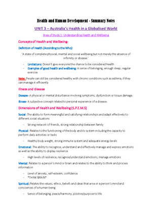 HHD AOS 1 Summary - HHD NOTES AOS 1 - Health Status Indicators Self ...