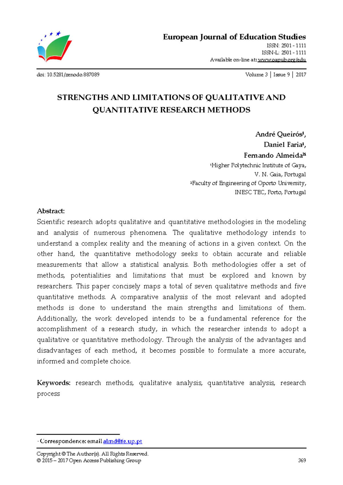 Strengths and Limitations of Qualitative and Quantitative Research ...