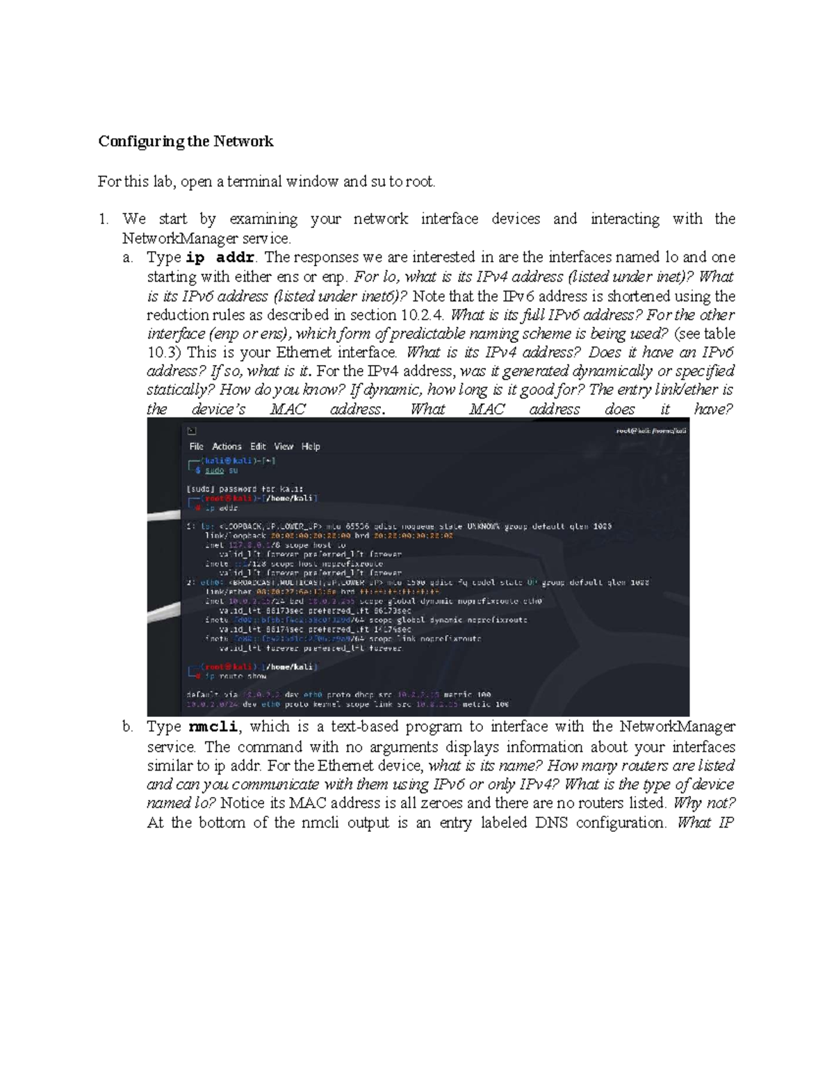 Lab: Configuring the Network - Network Interface & Management Tasks - Studocu