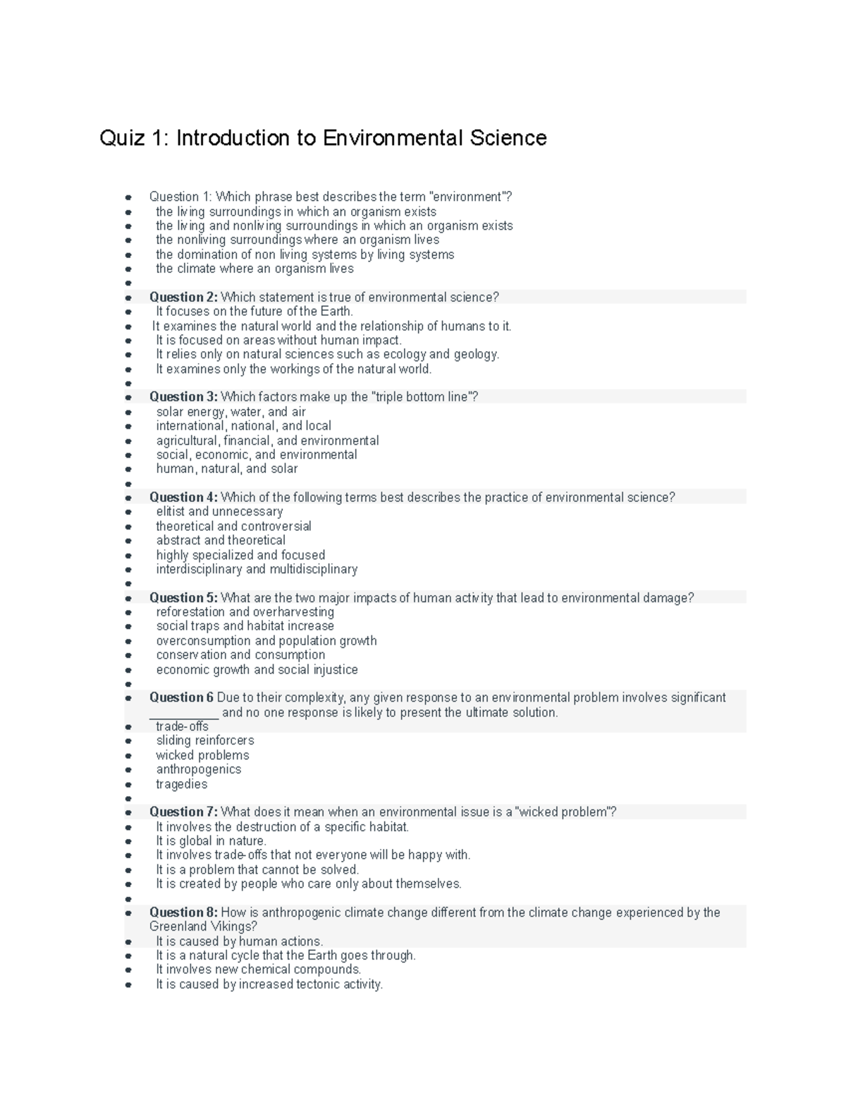 Environmental Science Midterm MC - Quiz 1: Introduction to ...