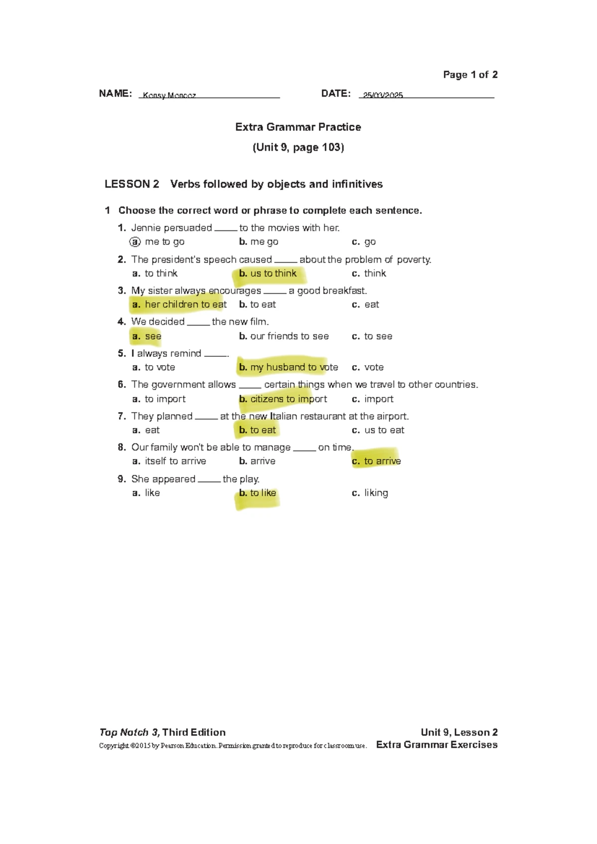 Extra Grammar Exercises (Top Notch 3, Unit 10, Lesson 2) - Studocu