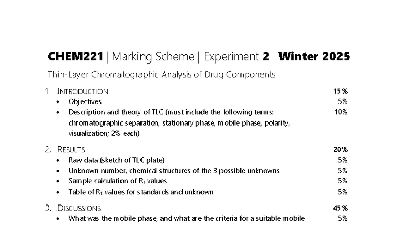 CHEM221 Lab Report: Marking Scheme & Analysis Techniques - Studocu