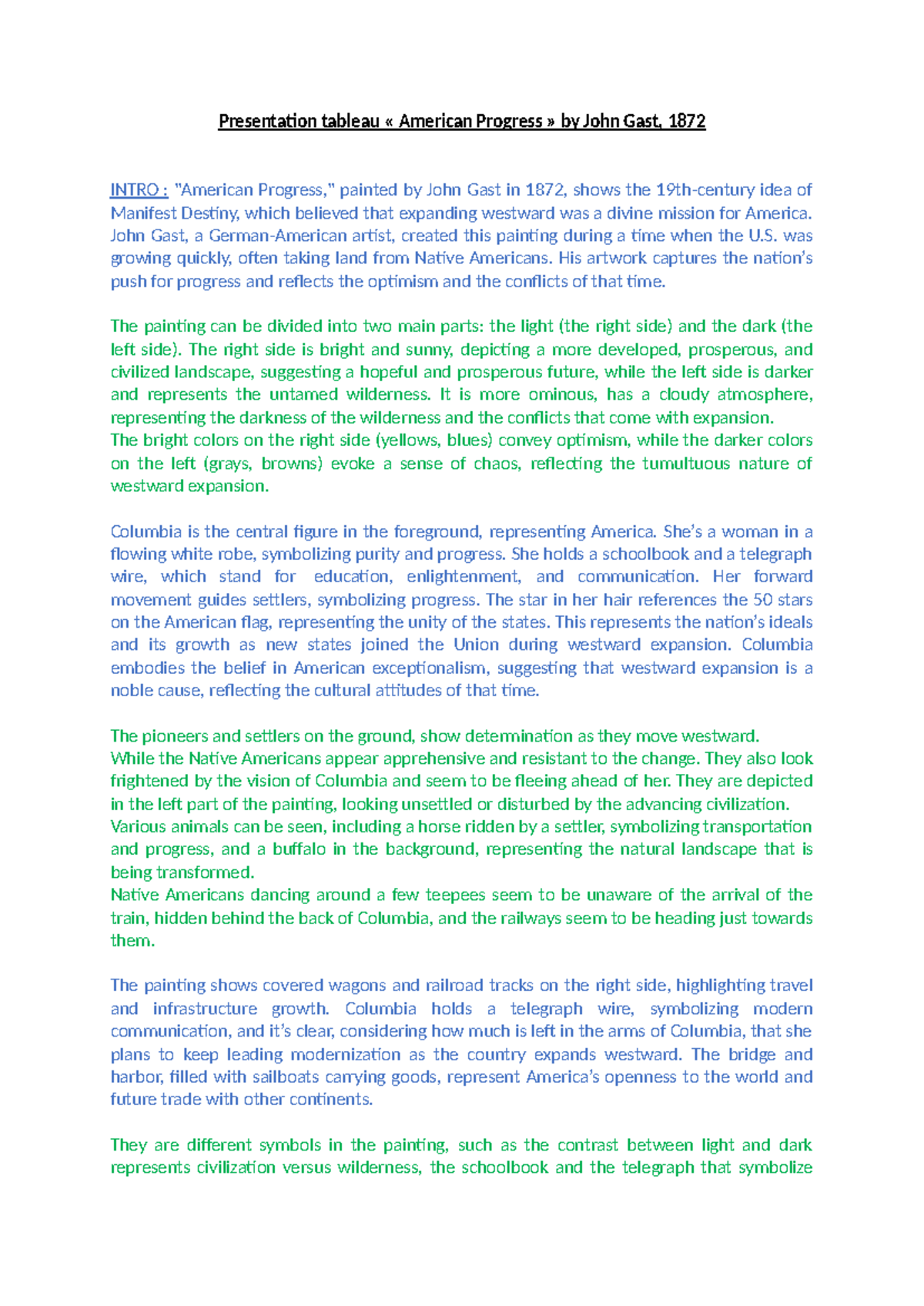 American Progress: Analyzing John Gast's 1872 Painting - Studocu