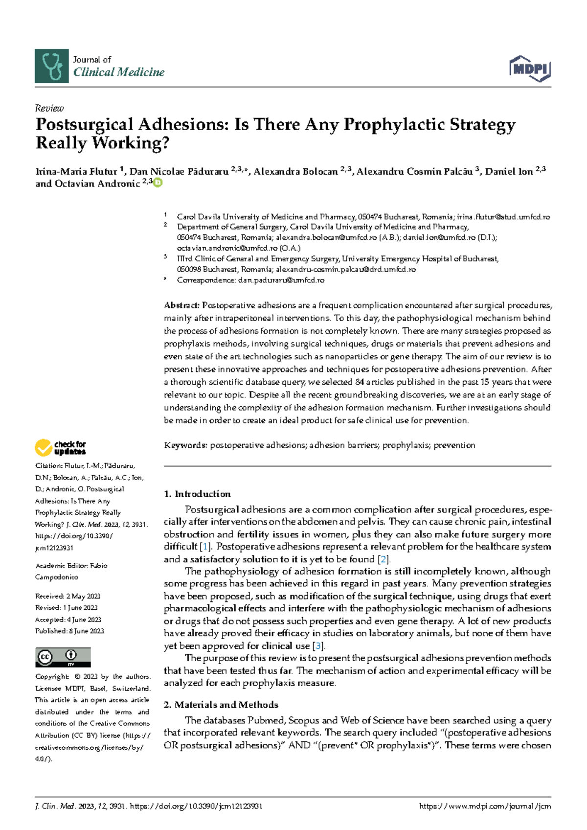 J. Clin. Med. 2023: Review on Prophylactic Strategies for Postsurgical ...