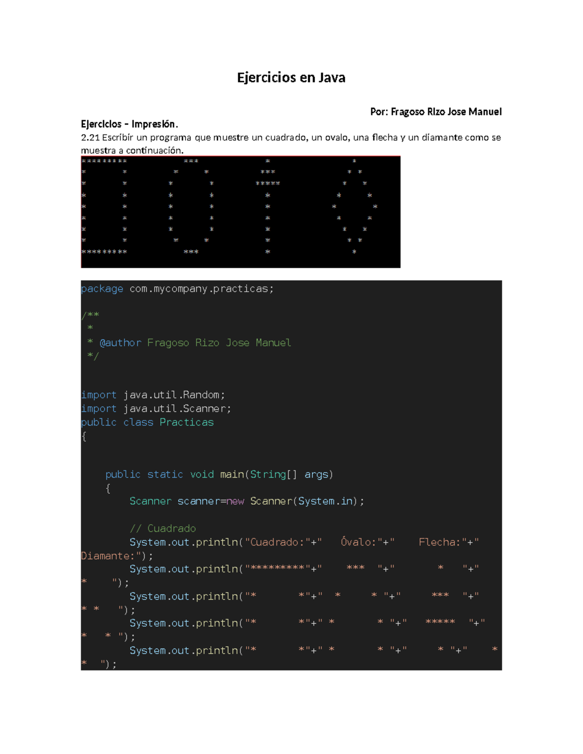 Ejercicios Java - Ejercicios en Java Por: Fragoso Rizo Jose Manuel Ejercicios – Impresión. 2 ...