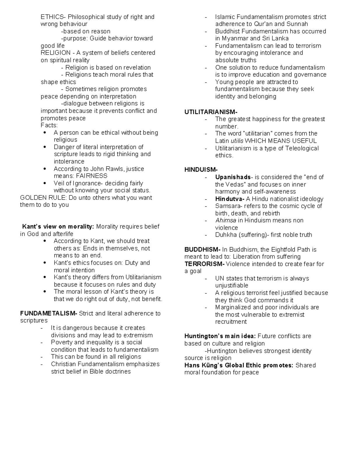 Finals - RELIGION A Study of Ethics, Morality, and Fundamentalism - Studocu