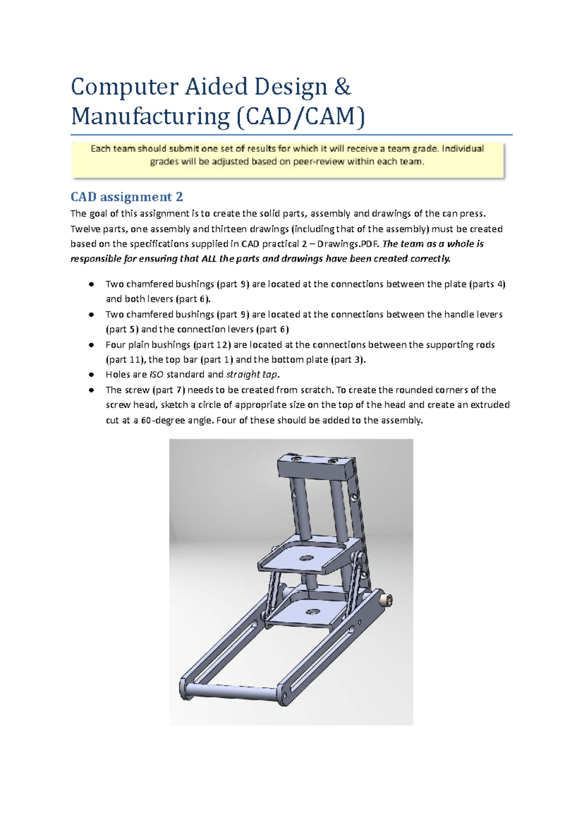 CAD 2 Assignment 2: Solid Parts, Assembly & Drawings of Can Press ...