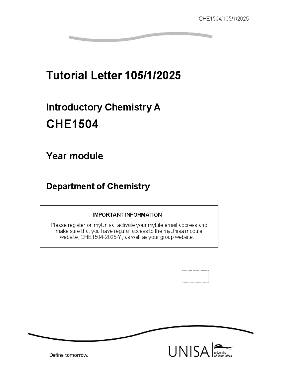 CHE1504 Tutorial Letter: Important Info for Assessment 4-1 - Studocu