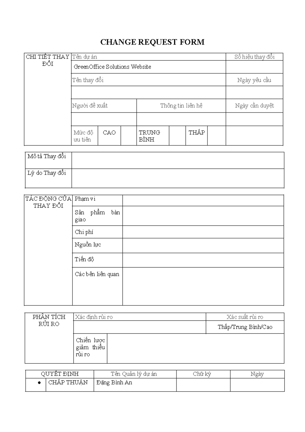 Change Request Form for GreenOffice Solutions Project - Studocu