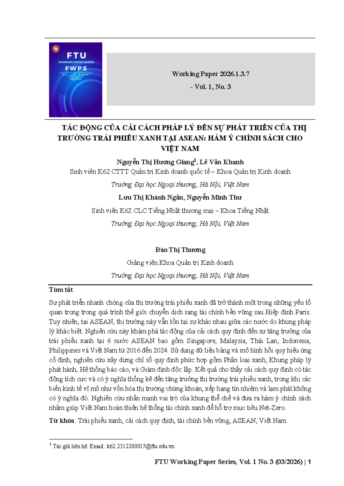 FTU Working Paper 2026.1.3.7: Impact of Legal Reforms on ASEAN Green ...