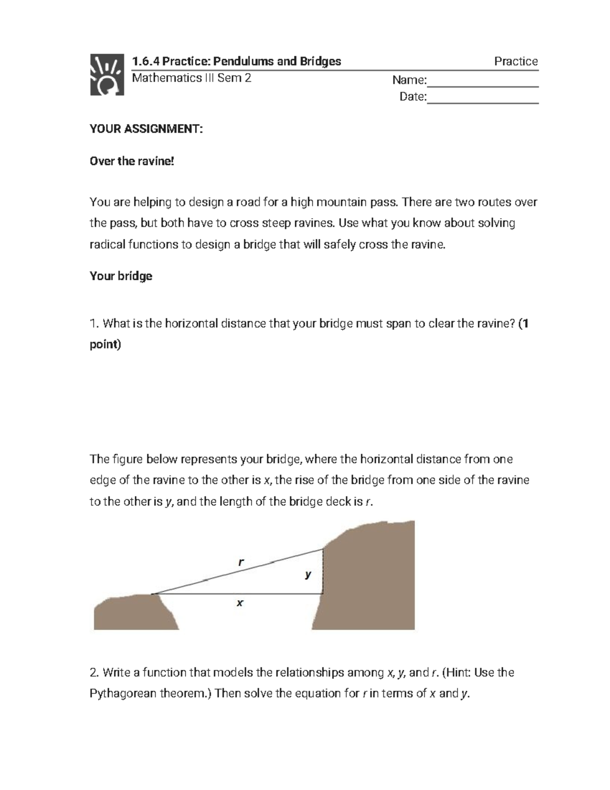 1.6.4 Practice: Designing Bridges Over Ravines in Mathematics - Studocu