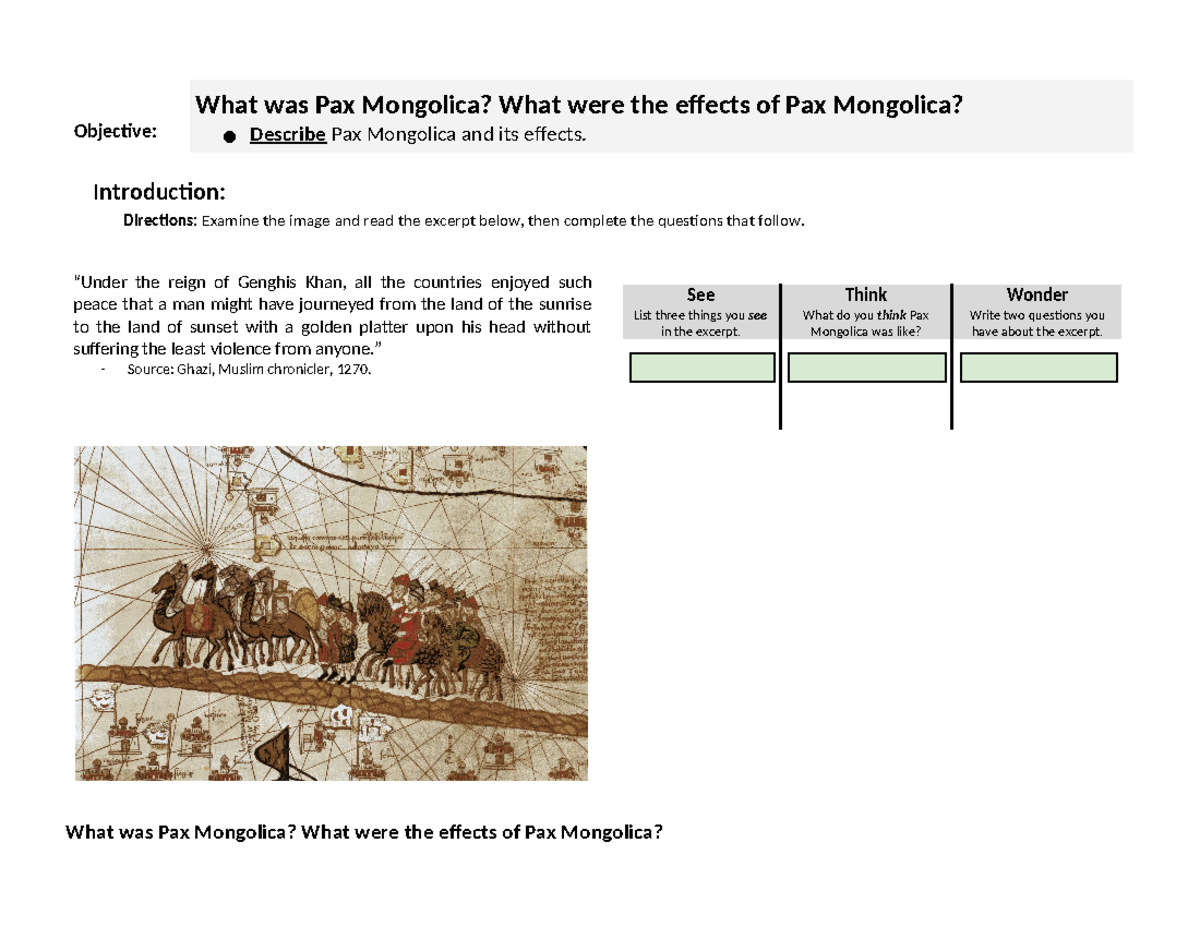 Pax Mongolica: Understanding Its Definition and Lasting Effects - Studocu