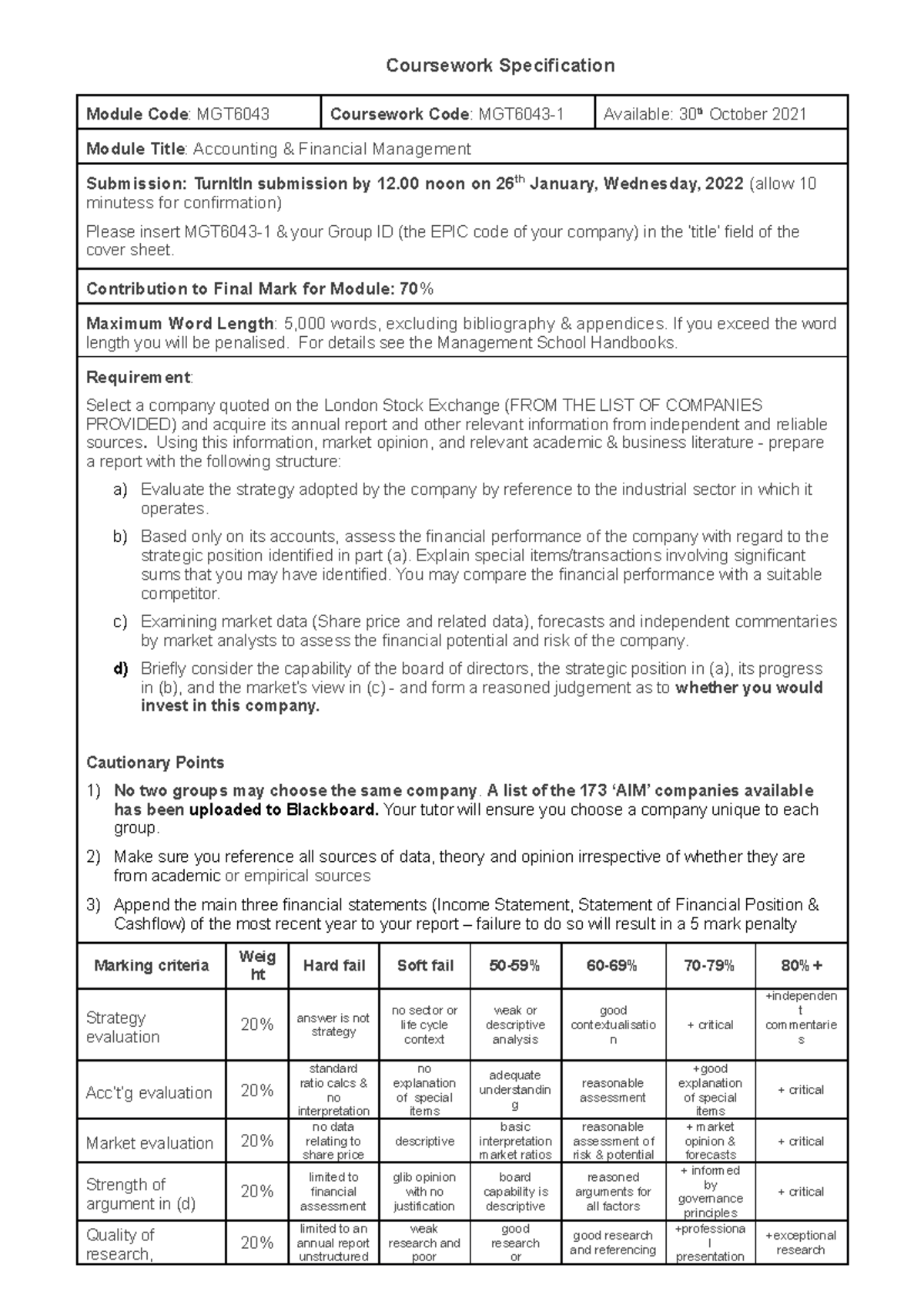 MGT6043-1 2021 Final Assignment: Accounting & Financial Analysis - Studocu