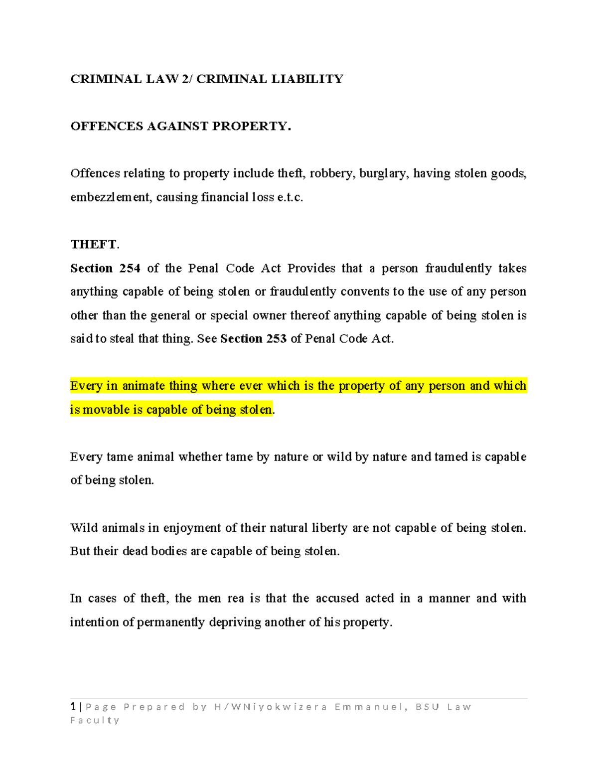 CRIMINAL LAW: PROPERTY OFFENCES AND LIABILITY (CRIM 101) - Studocu