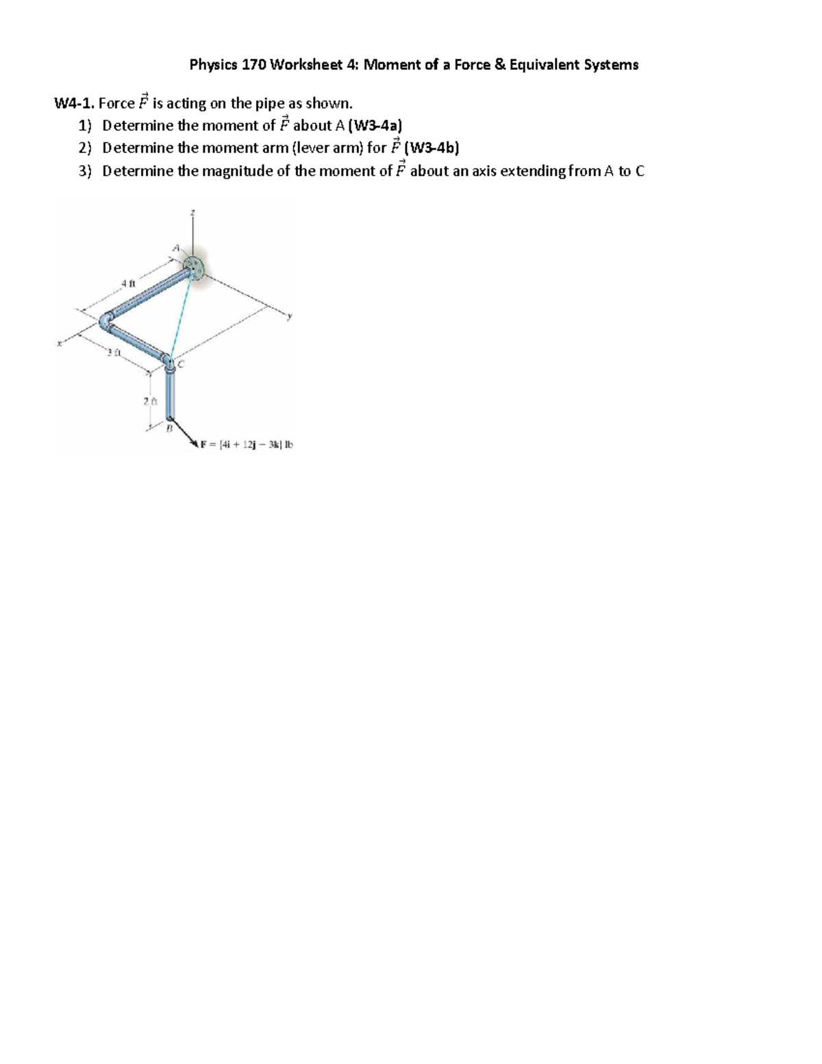 PHYS 170 Worksheet 04: Moments and Equivalent Systems Analysis - Studocu