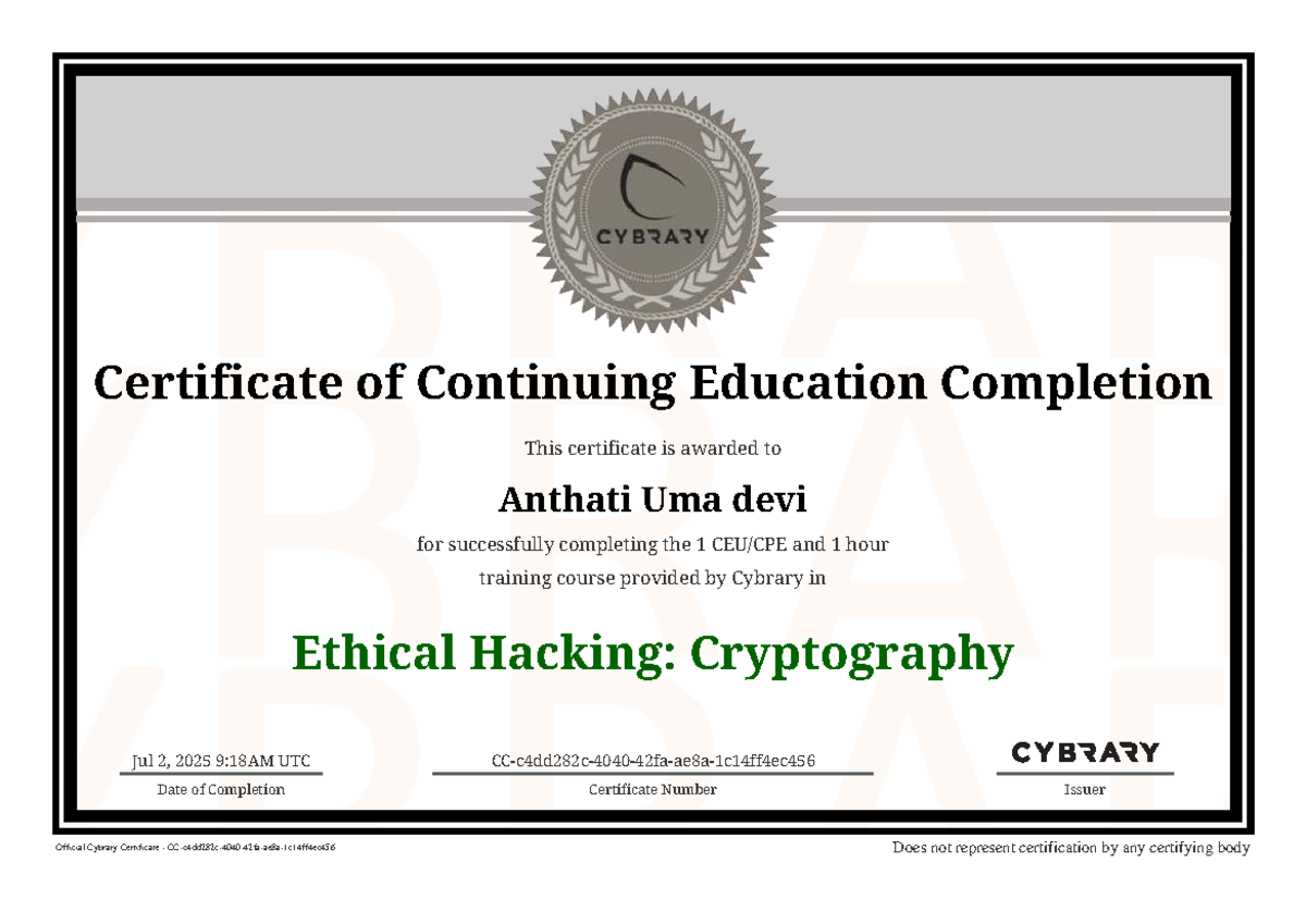 Cybrary-cert-cryptography - Certificate of Continuing Education ...