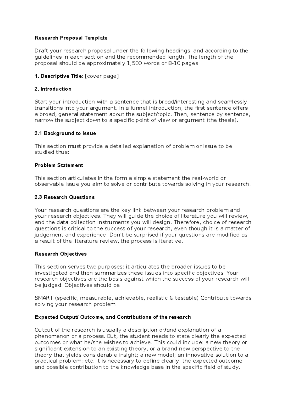 RESEARCH PROPOSAL TEMPLATE: STRUCTURE & GUIDELINES - Studocu