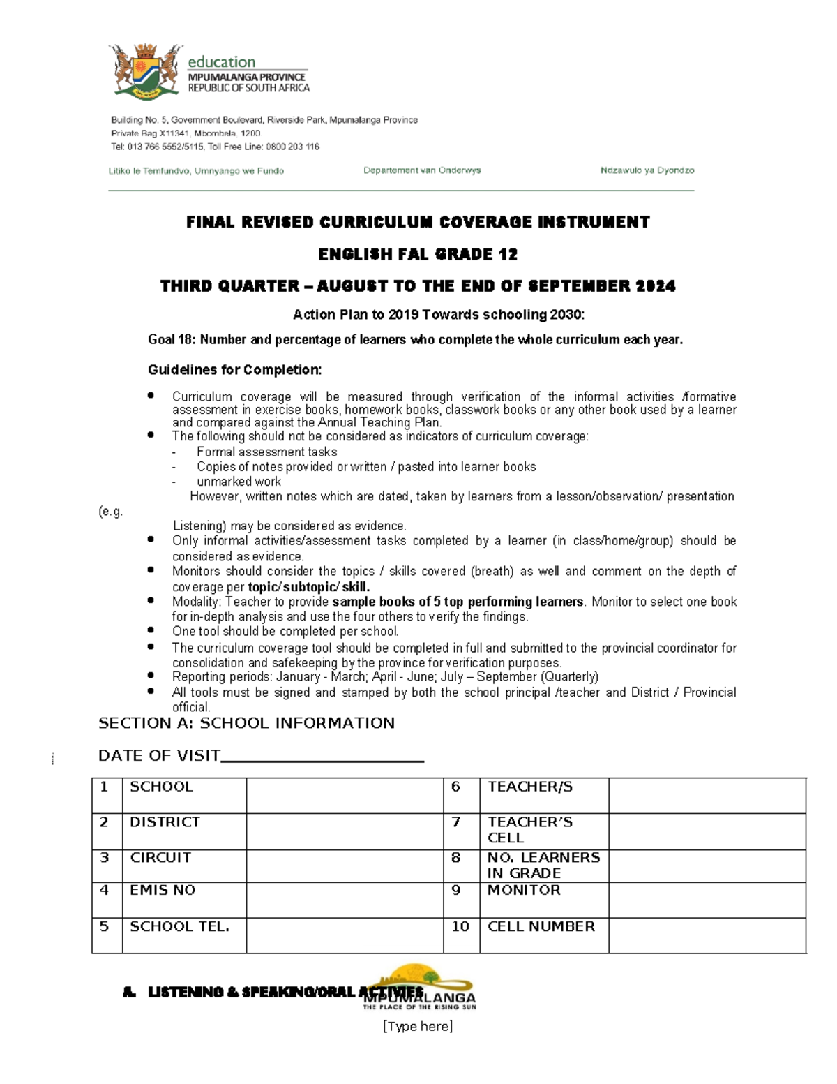 Grade 12 English FAL Curriculum Coverage: Term 3 (July - Sept 2024 ...