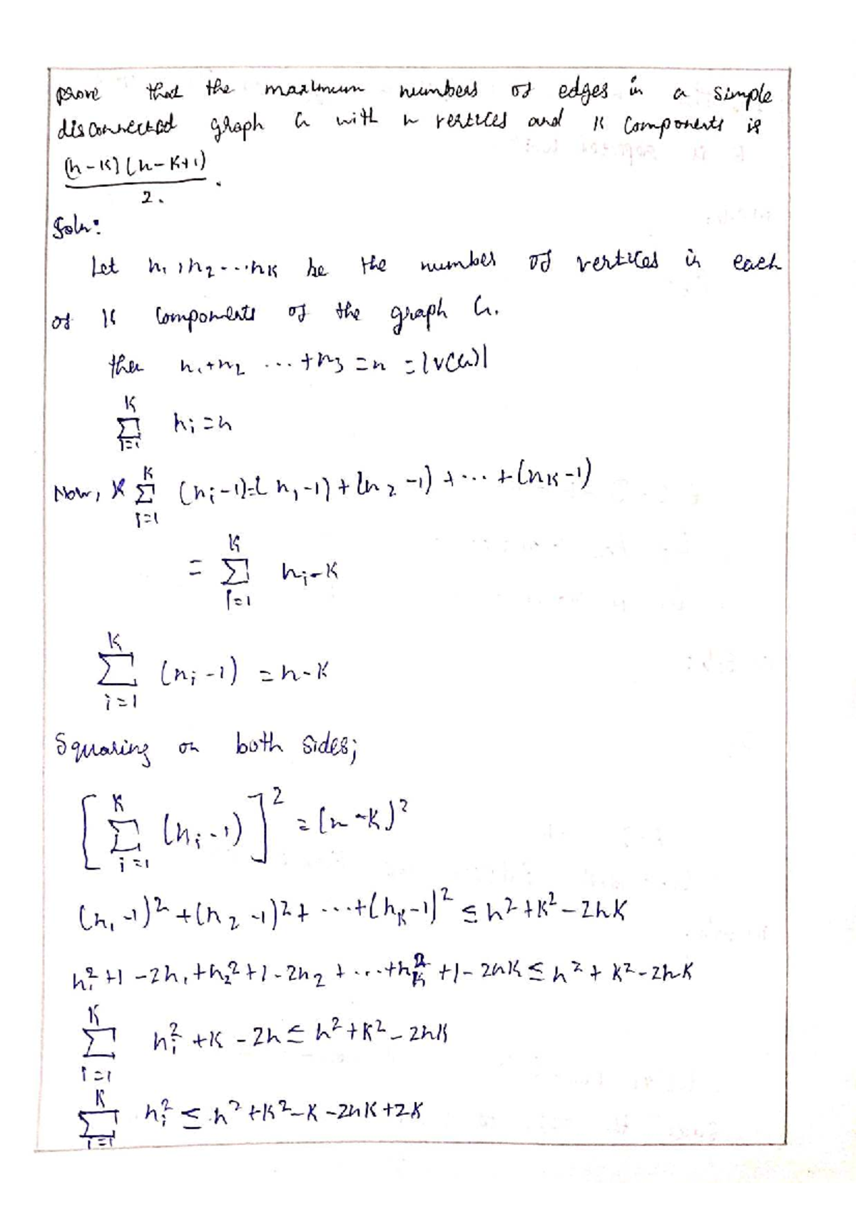 Max Edges in Simple Disconnected Graphs: H Vertices, 11 Components ...
