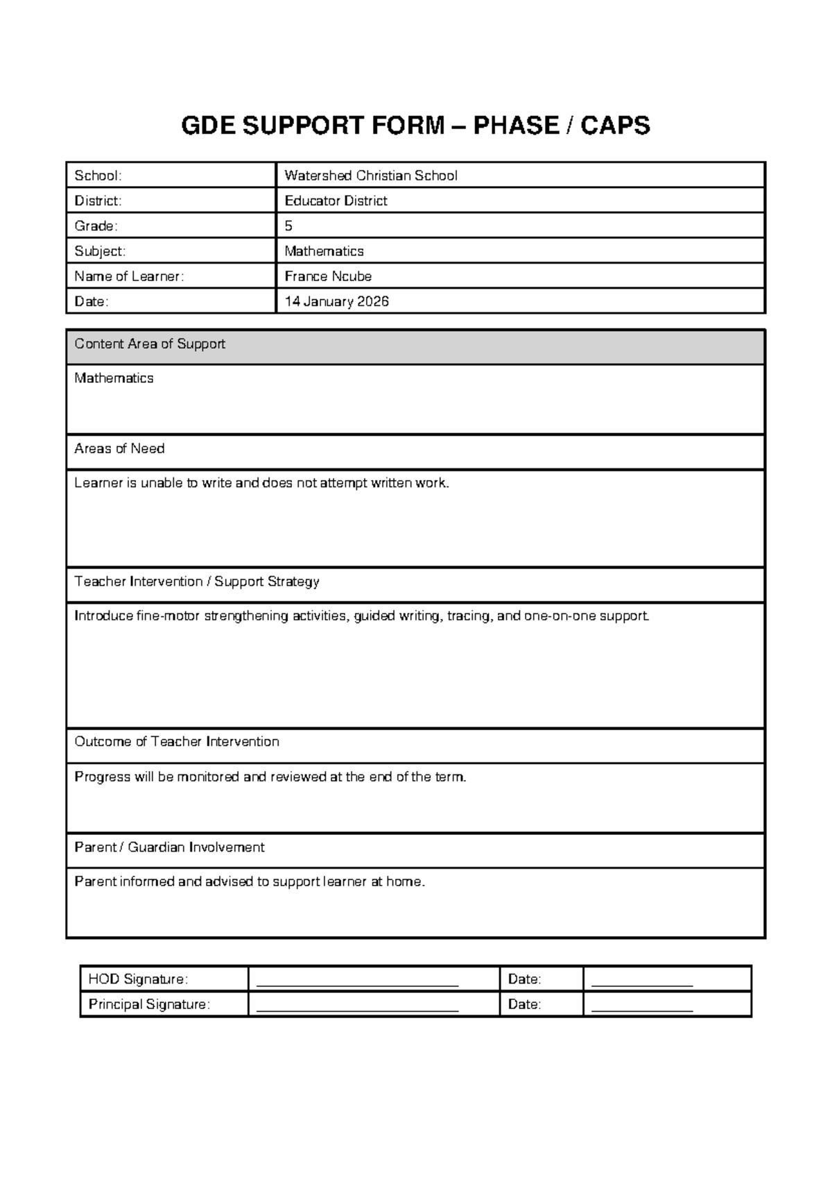 Grade 5 GDE Support Forms for Mathematics Interventions - Studocu