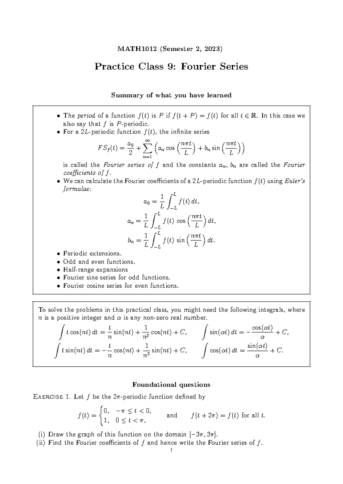 Prac9Solutions - Week 9 prac math solutions - MATH1012 (Semester 2 ...