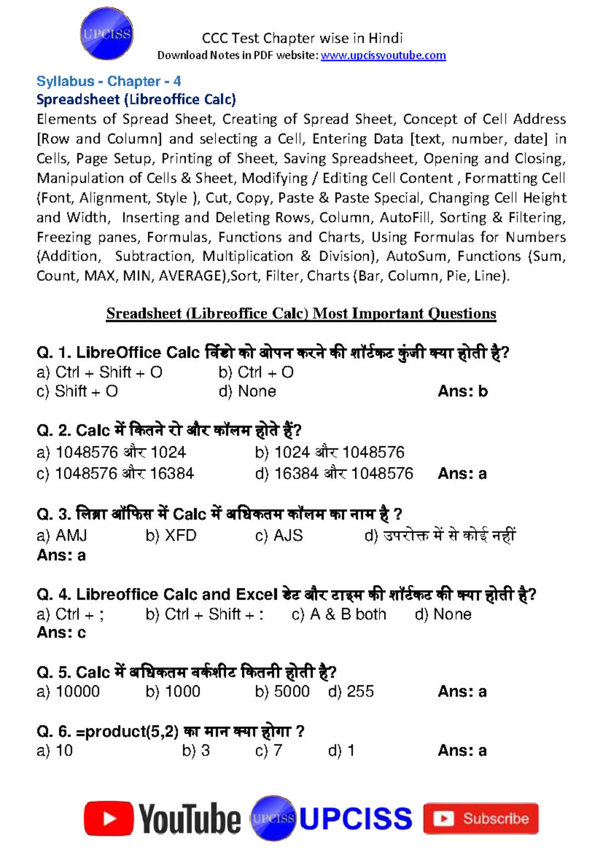 CCC Computer Course - Chapter 4: Essential Spreadsheet (LibreOffice ...