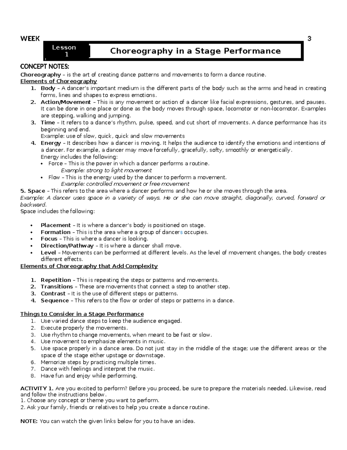 ARTS10 - Q4 LAS WK 3 - Sample activity sheet - WEEK 3 CONCEPT NOTES ...